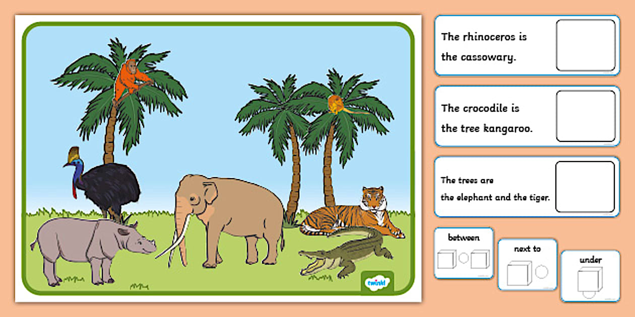 Wild Animal Preposition Scene (Teacher-Made) - Twinkl