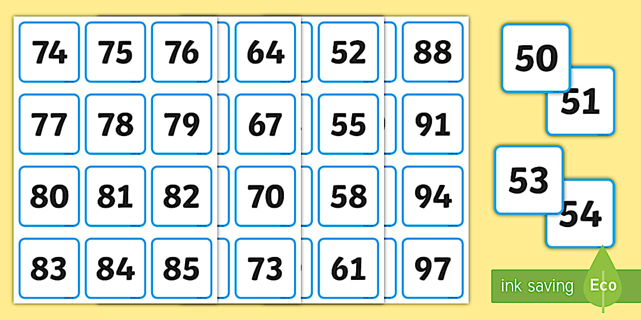 50-100 Small Number Cards (teacher made) - Twinkl