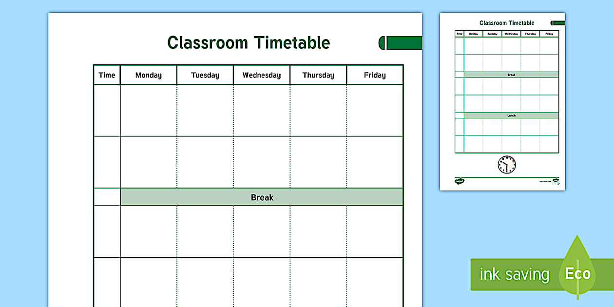 Editable Teacher Planner Classroom Timetable Overview