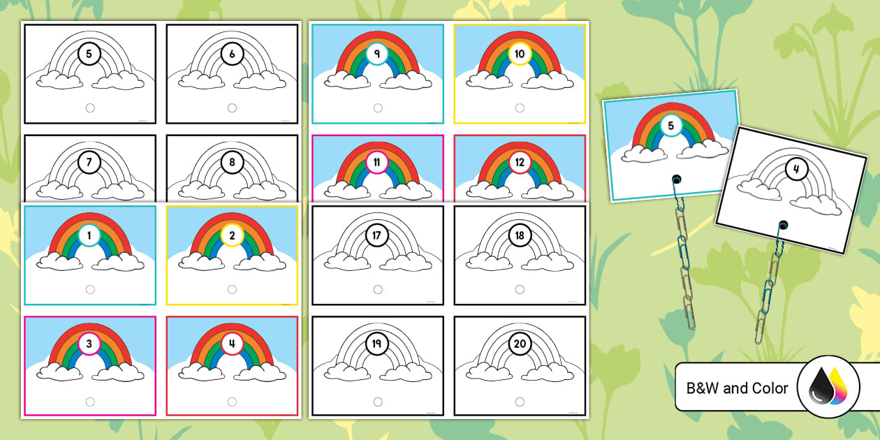Rainbow Counting 1-20 Linking Chain Cards for PK-K - Twinkl