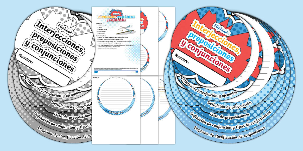 Flipbook: Interjecciones, preposiciones y conjunciones