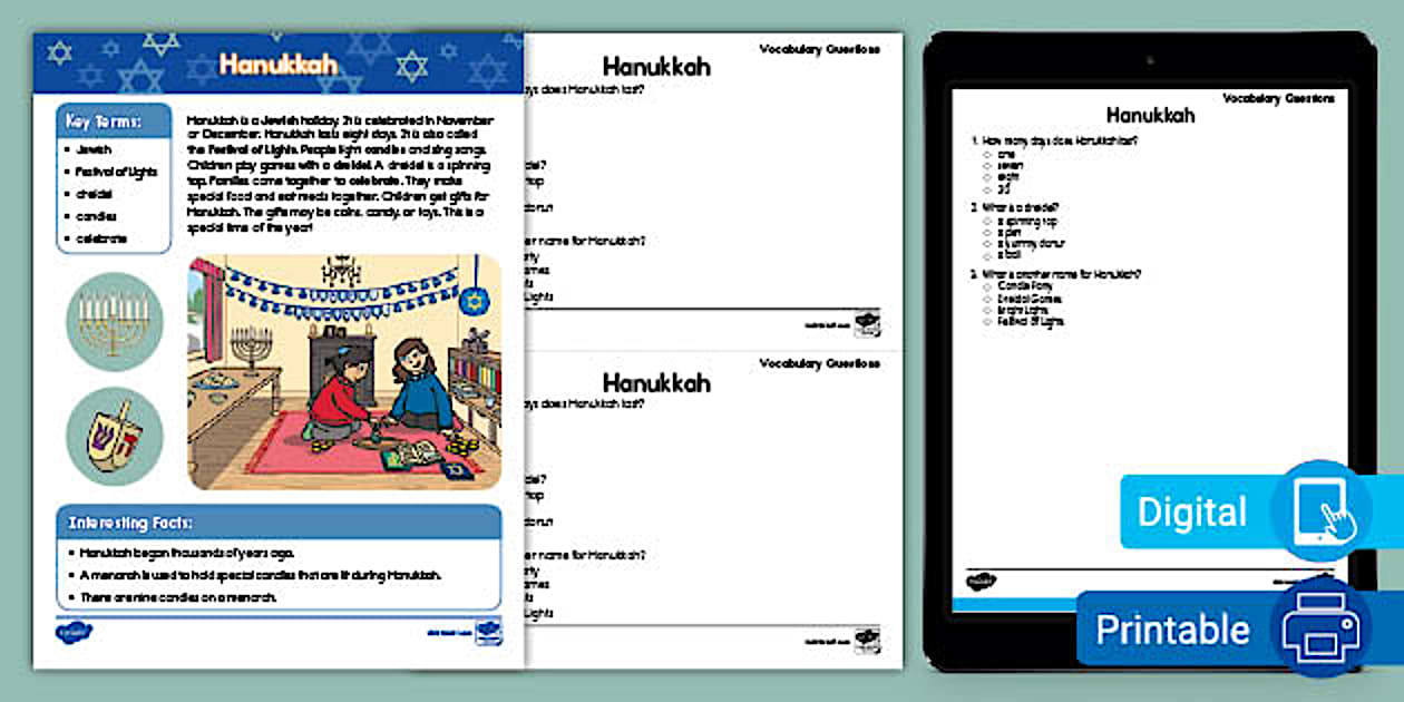 1st Grade Hanukkah Fact File and Questions | ELA | Twinkl