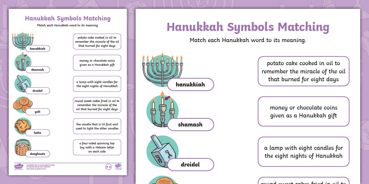 Hanukkah Symbols Matching Activity | Primary Resource