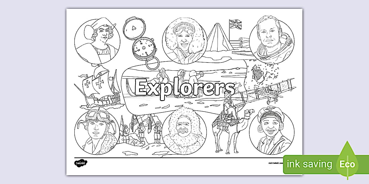 Explorers Colouring Page,Explorers (teacher made) - Twinkl