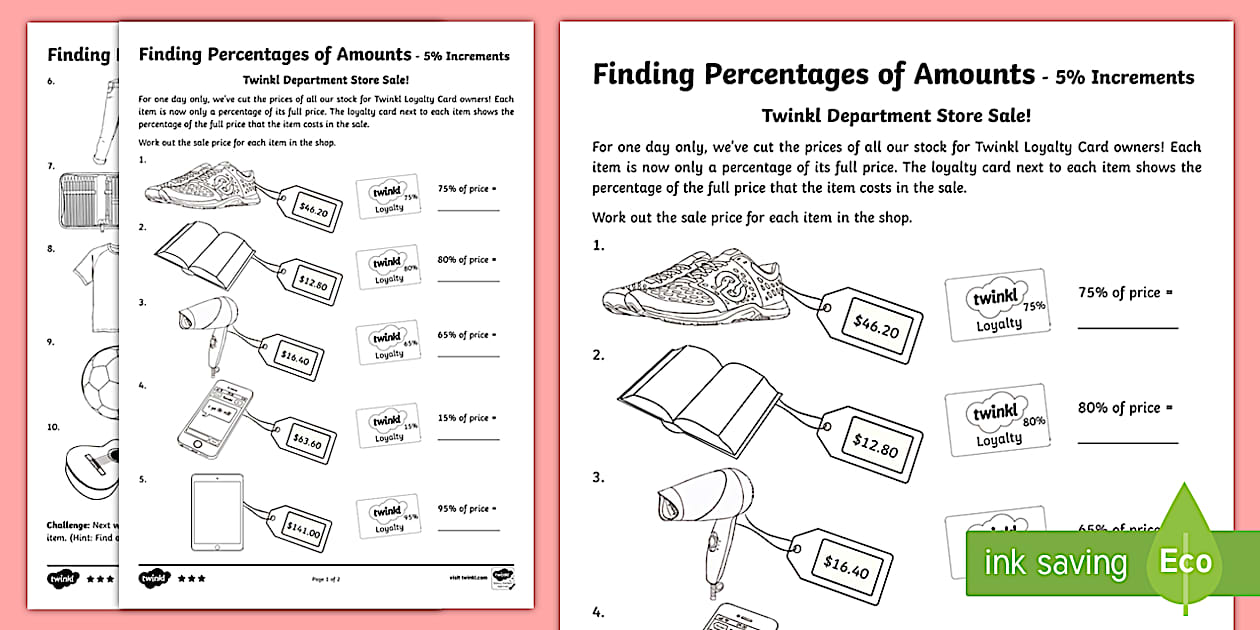 Finding Percentage Worksheet Twinkl Maths Australia
