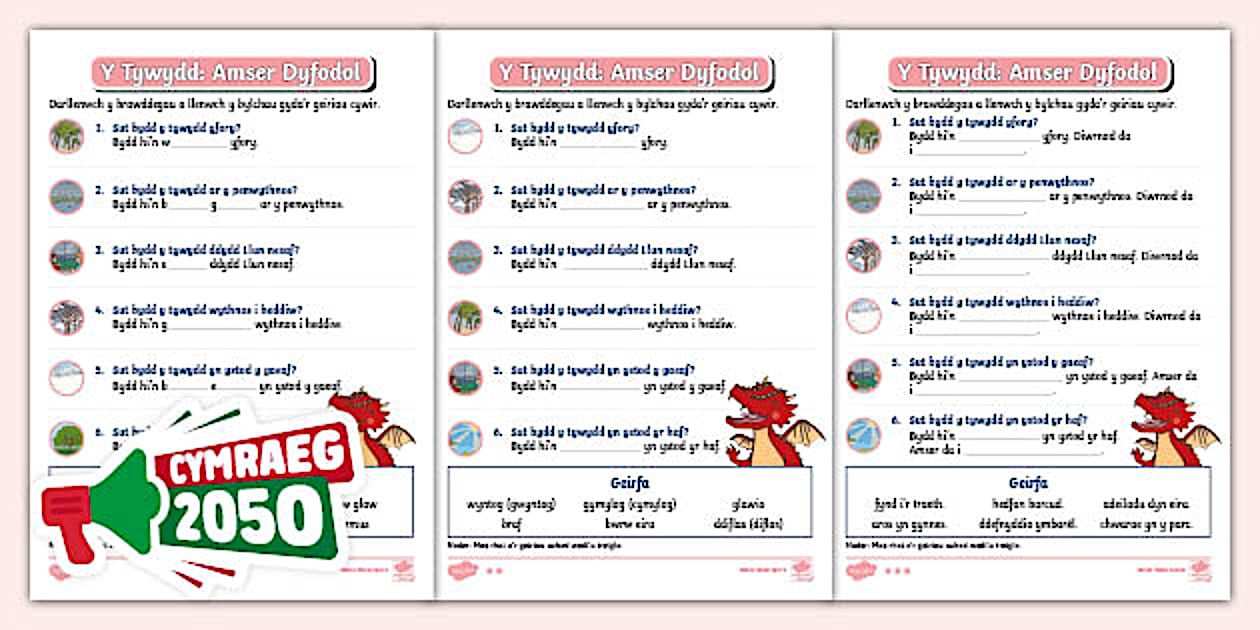 Learn Welsh: Gweithgaredd Llenwi’r Bylchau y Tywydd: Amser y Dyfodol/Future