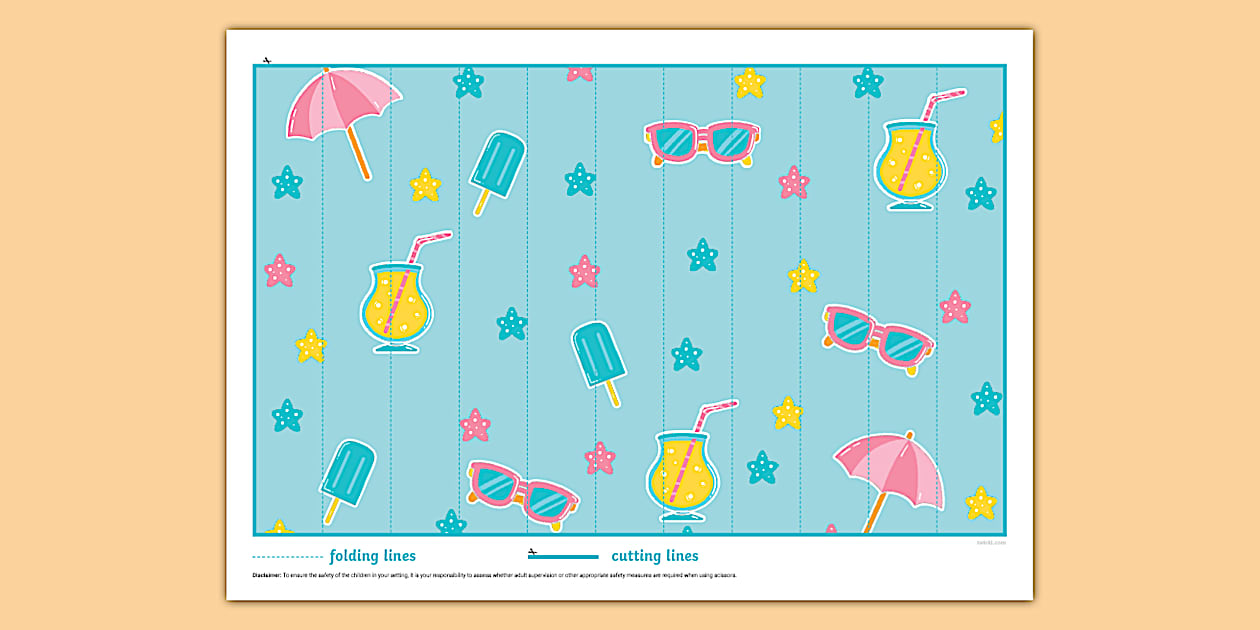 Summer Vibes-Themed Fan Folding Template - Twinkl