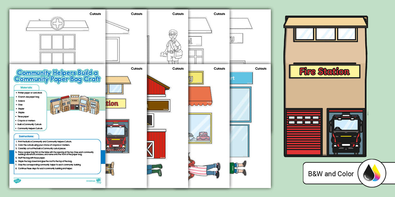 Community Helpers Build a Community Paper Bag Craft - Twinkl