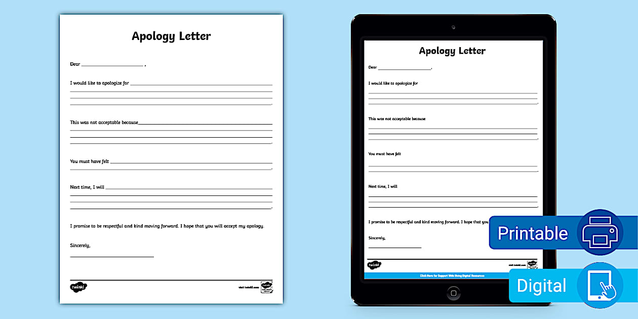 Apology Letter Template for 3rd-5th Grade (Teacher-Made)