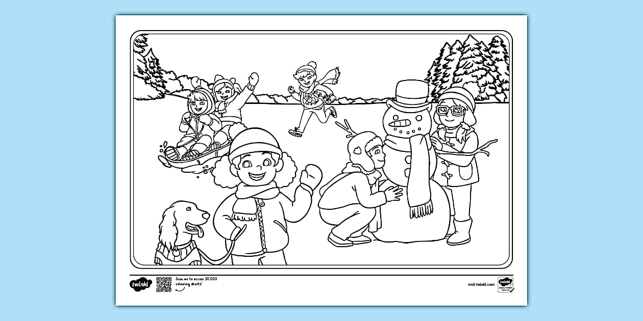 Winter Landscape Colouring Page (teacher made) - Twinkl
