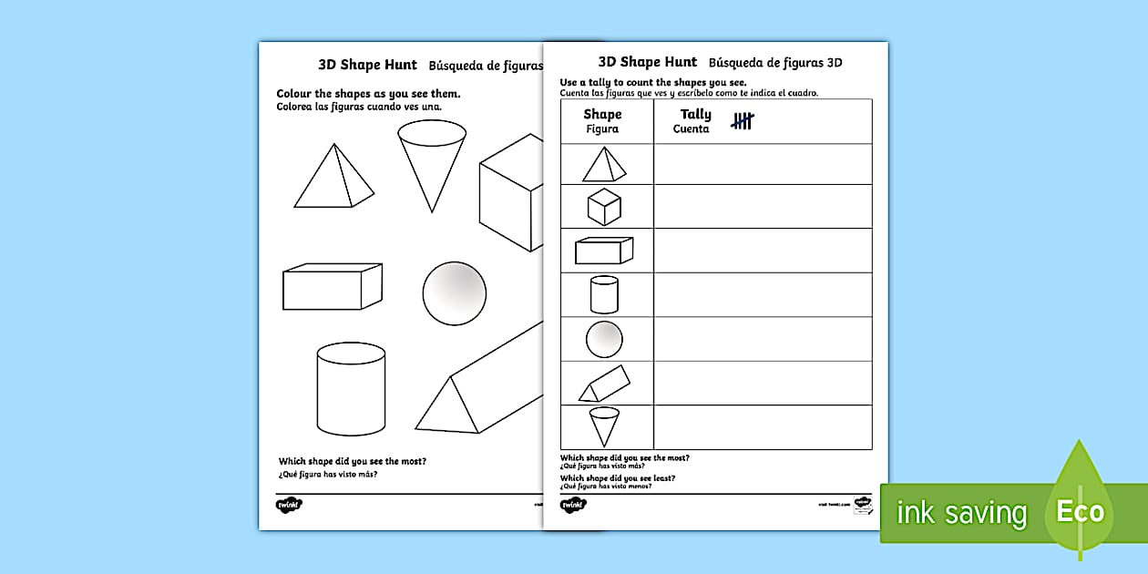 3D Shape Hunt Worksheet / Worksheet English/Spanish - Twinkl