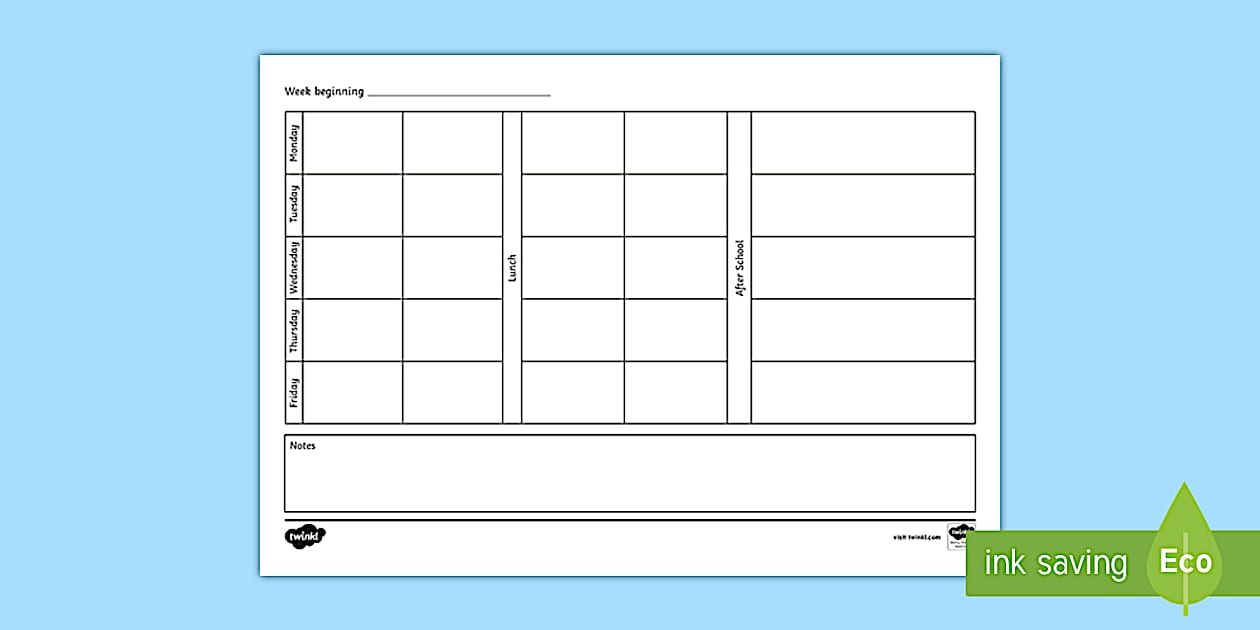 Blank Timetable Template | Primary Resources - Twinkl