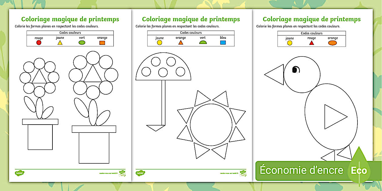 Coloriage magique de formes planes du printemps - Twinkl