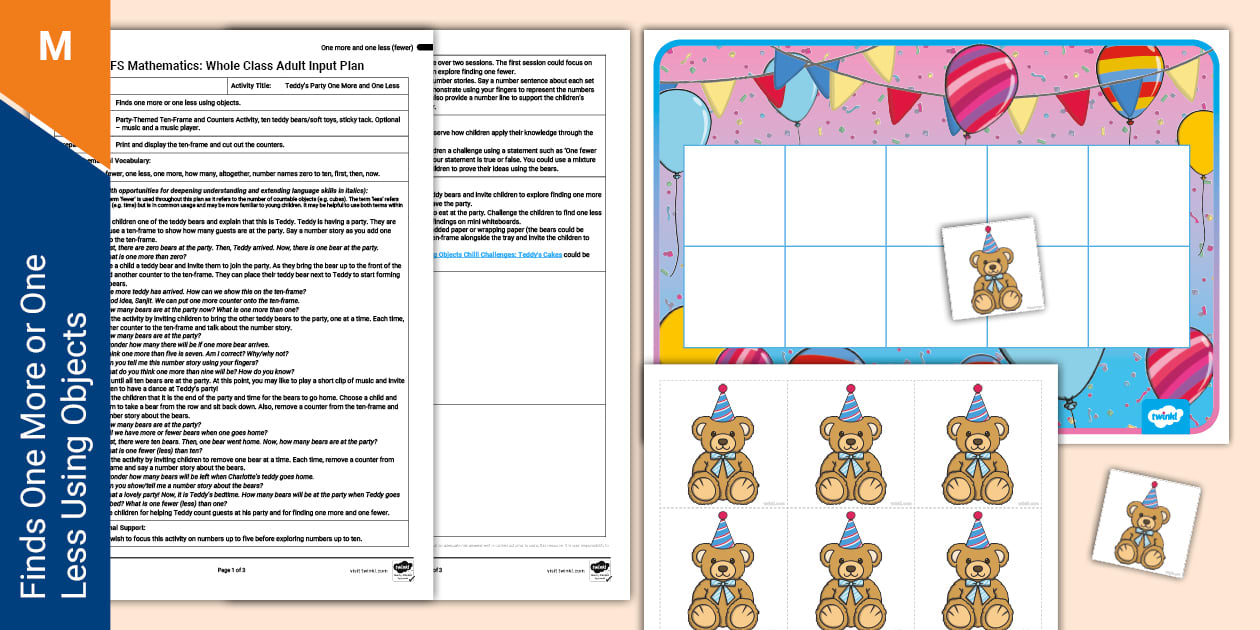 EYFS Teddy's Birthday One More and One Less Maths Plan
