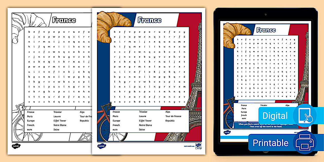 France Word Search for 3rd-5th Grade (Teacher-Made) - Twinkl