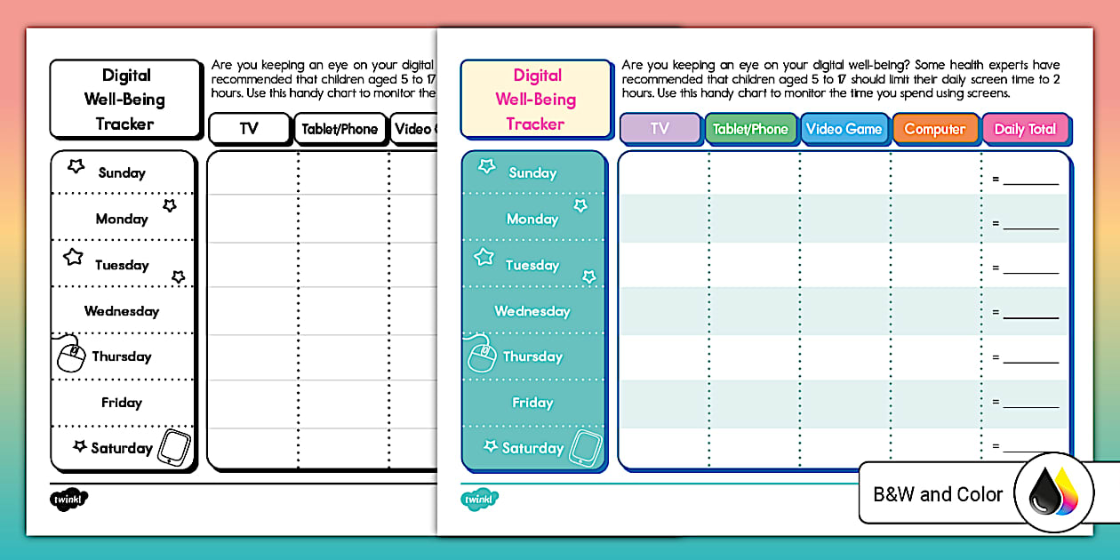 Digital Well-Being Tracker (teacher made) - Twinkl
