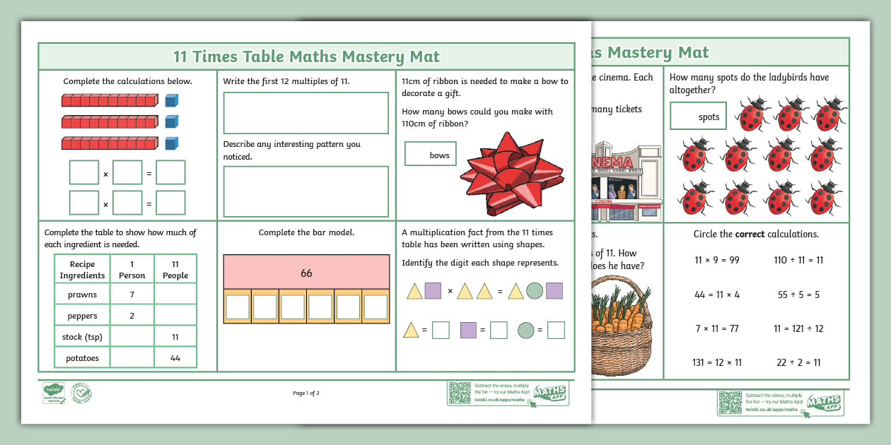 👉 11 Times Table Maths Mastery Mat (teacher made)