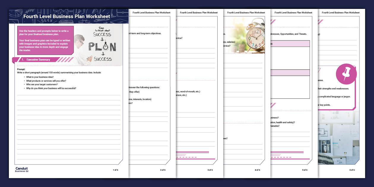 Fourth Level Business Plan Worksheet (teacher made) - Twinkl