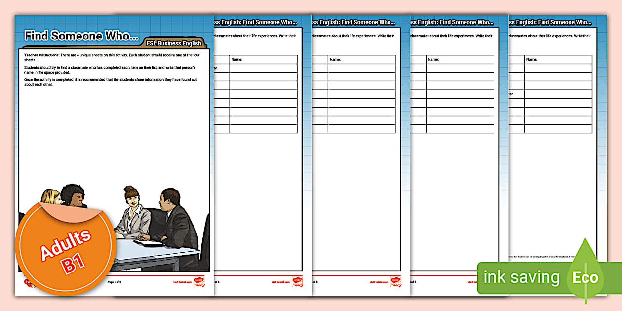 ESL Find Someone Who Networking Activity [Adults, B1]
