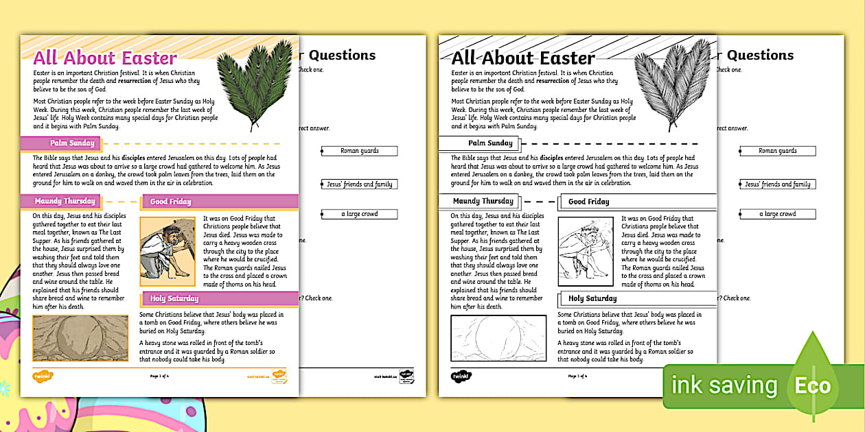 All About Easter Intermediate Reading Comprehension - Twinkl