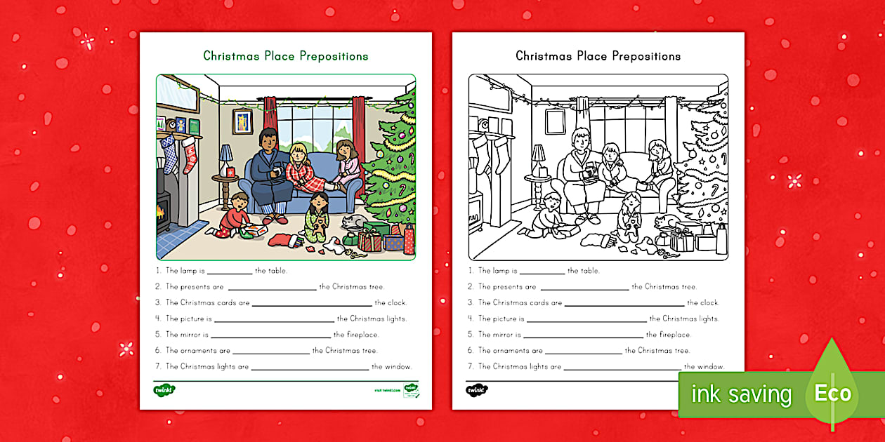 Christmas Place Prepositions Fill in the Blanks Worksheet