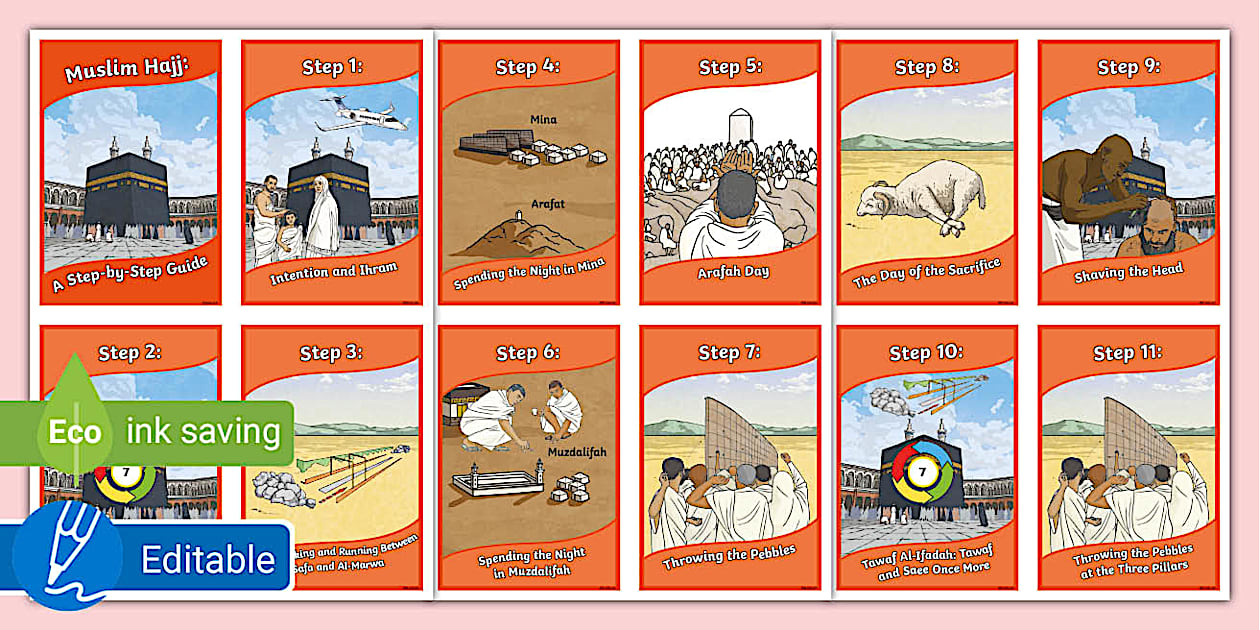 Muslim Hajj Step-By-Step Guide Flash Cards (teacher made)