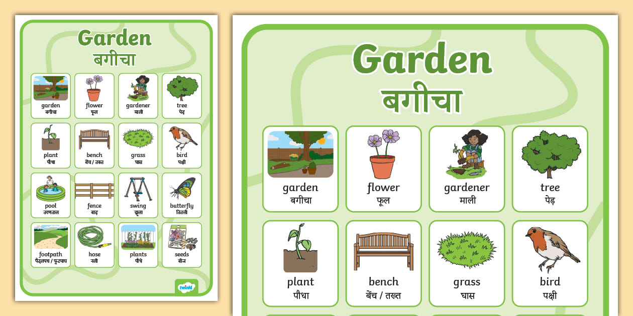 Garden Vocabulary Poster Hindi Version I गार्डन शब्दावली पोस्टर