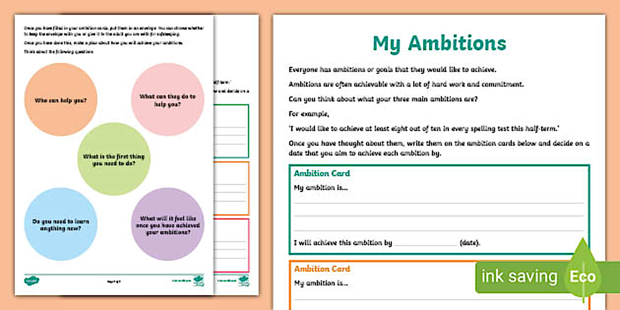 My Ambitions Worksheet (teacher made) - Twinkl
