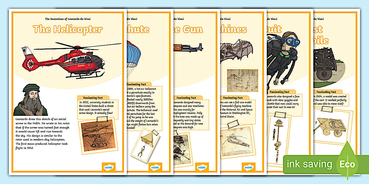 Leonardo da Vinci Inventions Display Posters - Twinkl - KS2