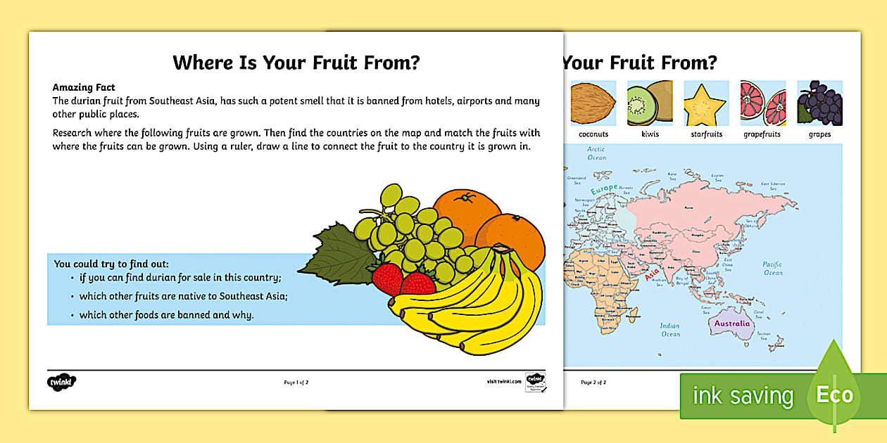 Where Is Your Fruit From? Worksheet / Worksheet - Twinkl