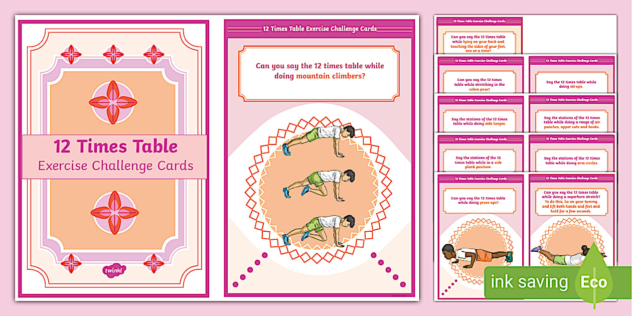 12 Times Table Exercise Challenge Cards (teacher made)