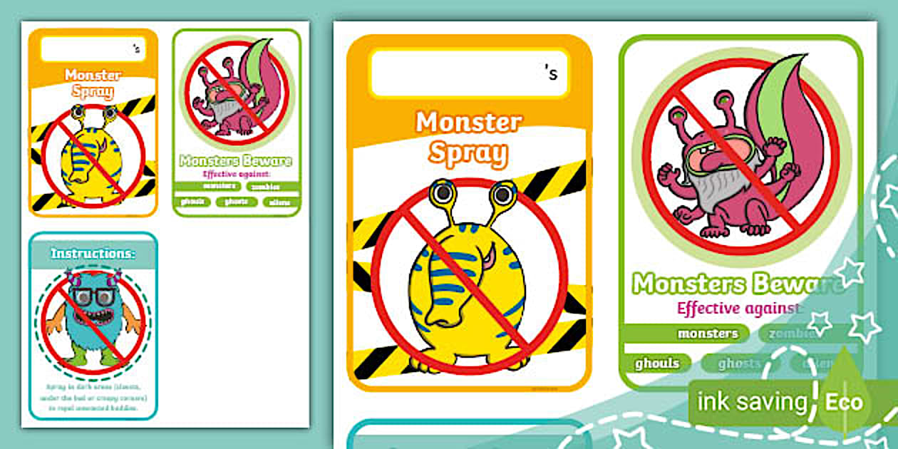 Monster Spray Bottle Printable Labels (teacher made)