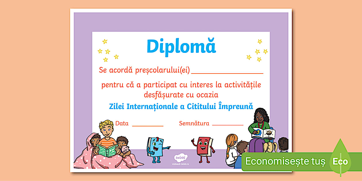 Ziua Internațională a Cititului Împreună Diplomă preșcolari