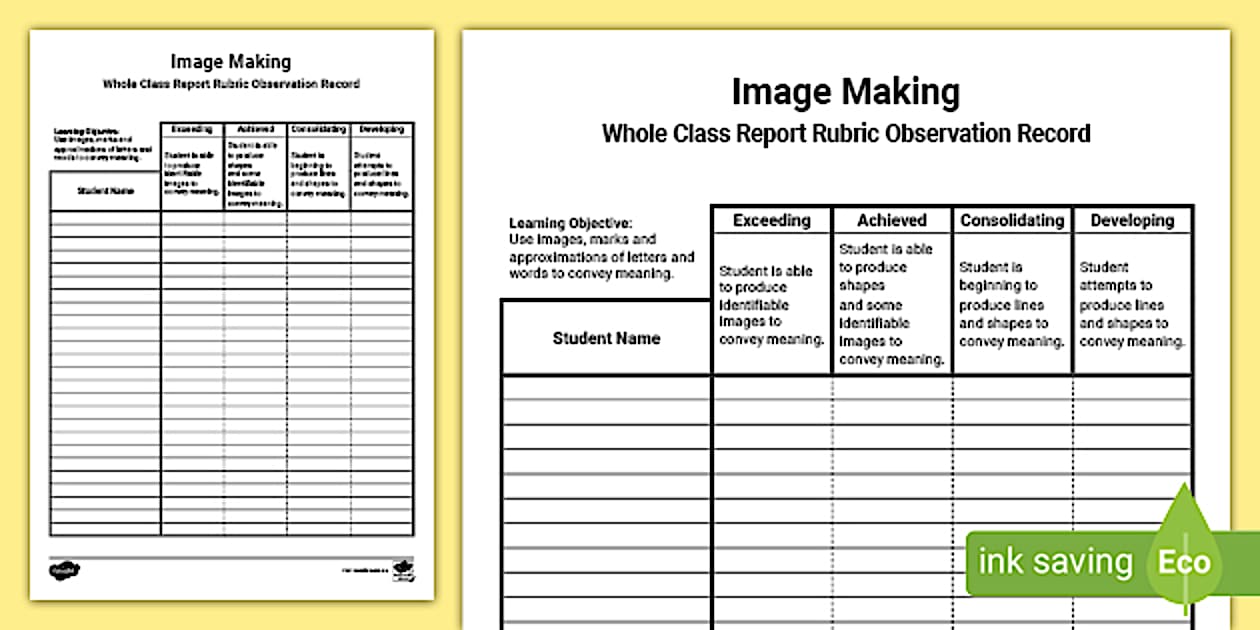 Editable Image Making EYLF Assessment Rubric/Guide to Making Judgement
