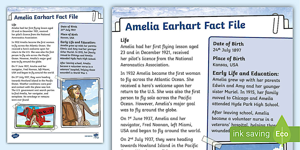 Amelia Earhart (Fact File) (teacher made) - Twinkl