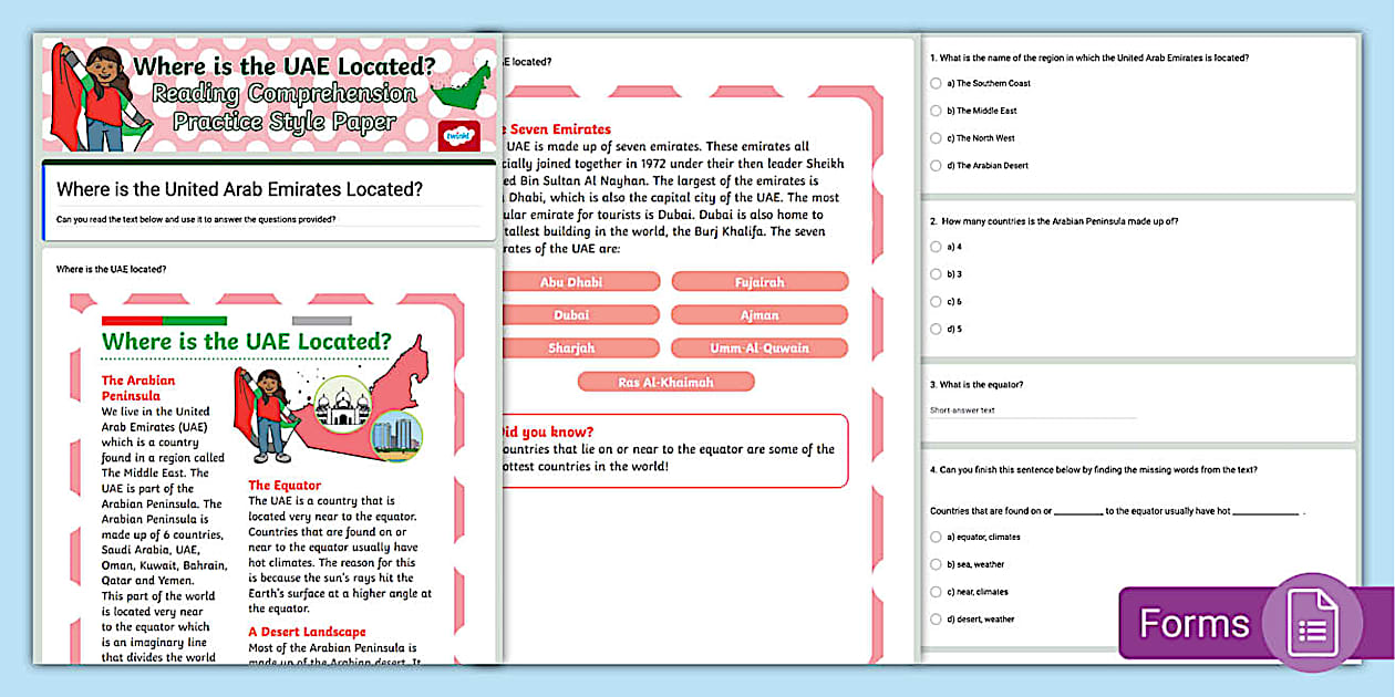Where is the UAE Located Google Form Reading Comprehension