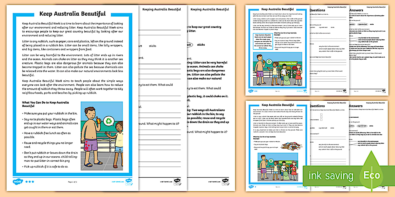 QLD F-2 Keep Australia Beautiful Differentiated Reading Comprehension