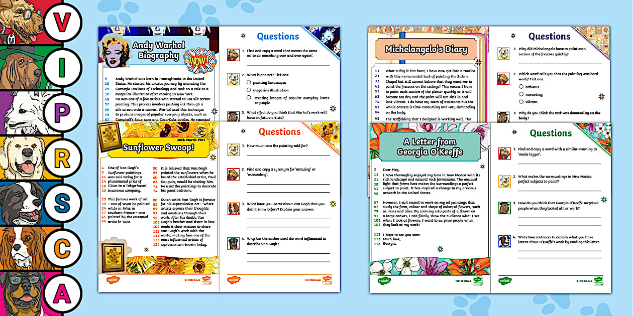 UKS2 Famous Artists 60-Second Reads Activity Pack - Twinkl