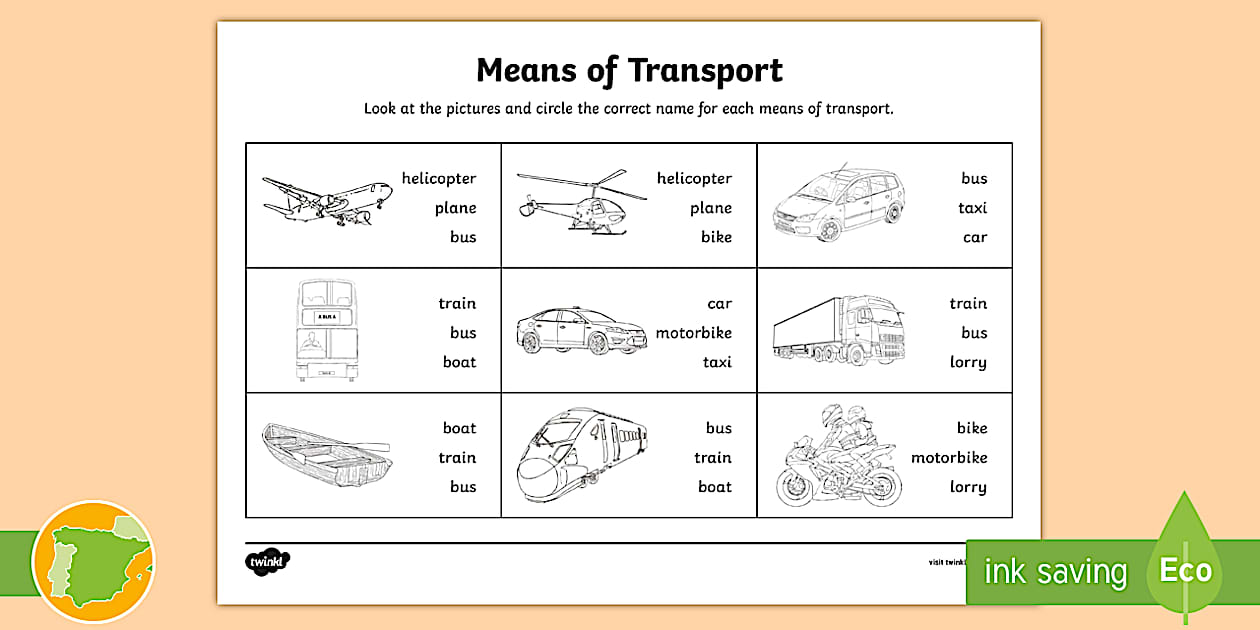 A1 Ficha de actividad: Elige el medio de transporte correcto - Inglés
