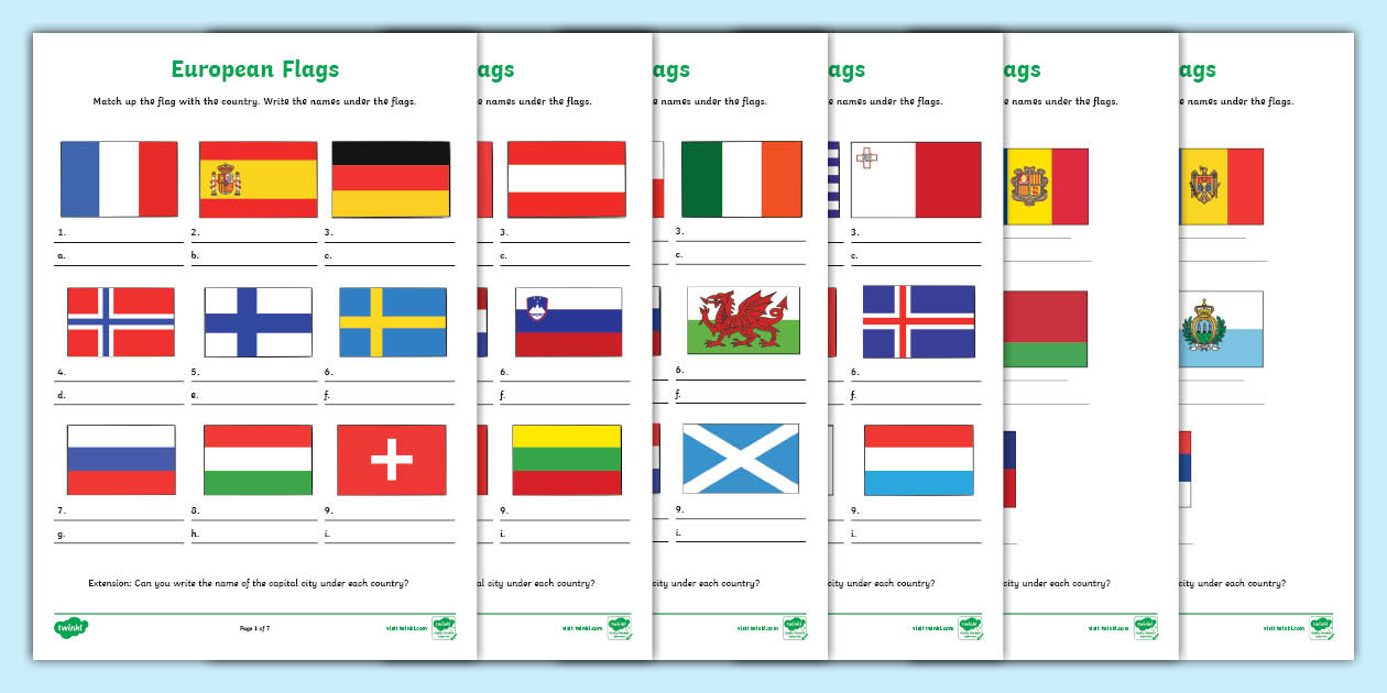 European Flags Quiz Worksheets (teacher made) - Twinkl