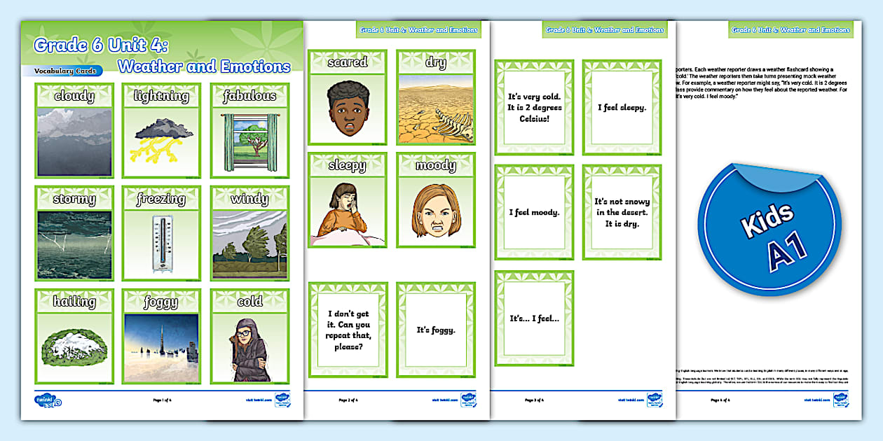Grade 6 Unit 4 Flashcards - Weather and Emotions - Twinkl