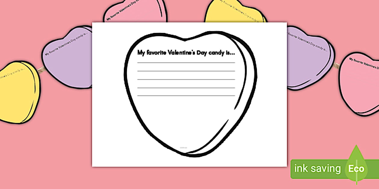 Valentine's Day Candy Heart Writing Prompt Template - Twinkl