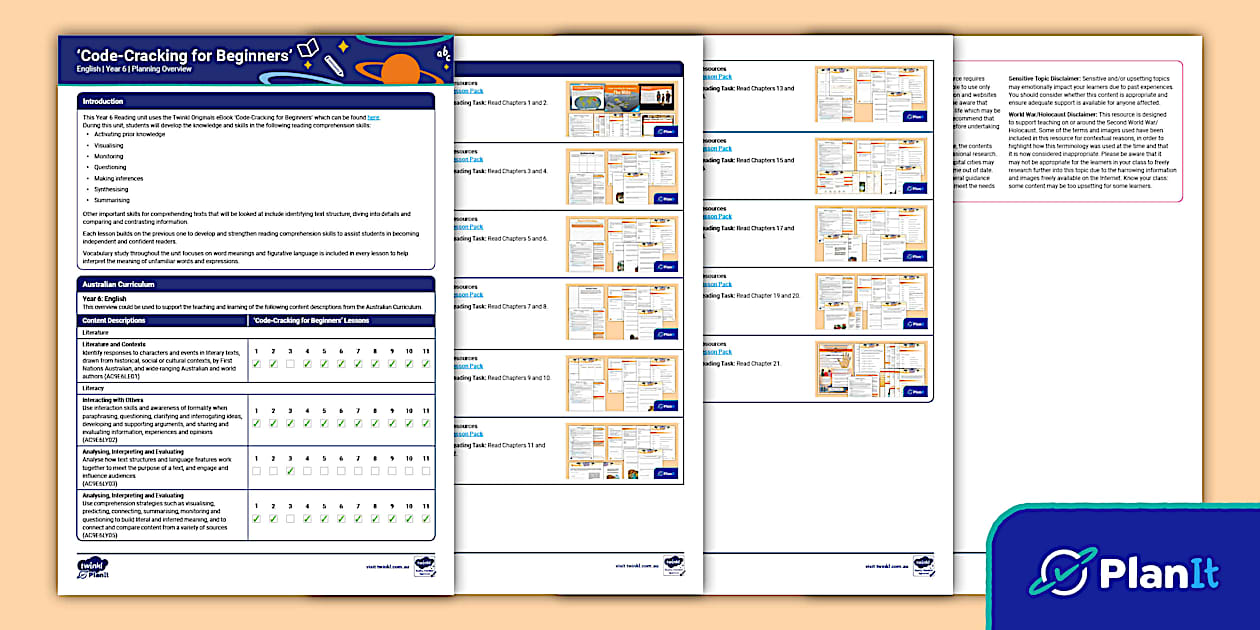 Year 6 'Code-Cracking for Beginners': Reading Planning Overview