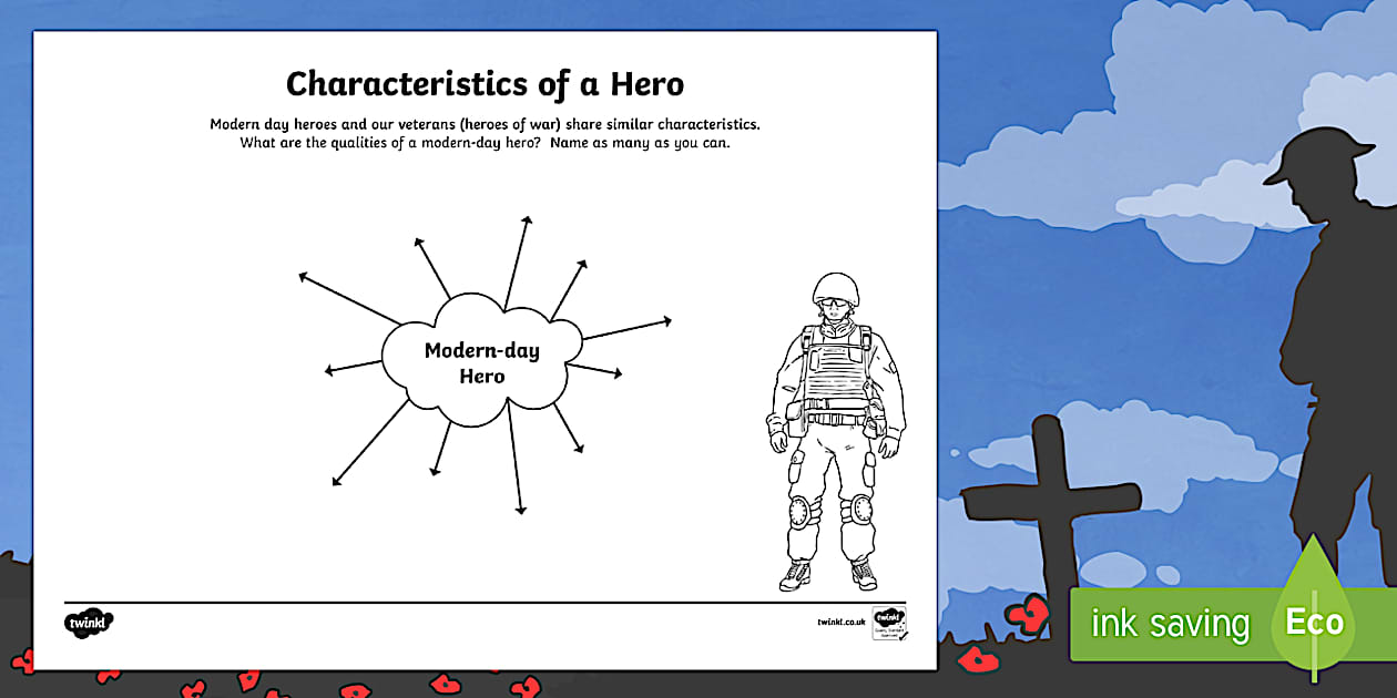 Characteristics of a Hero Worksheet / Worksheet - Twinkl