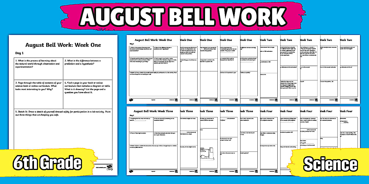Sixth Grade Science August Bell Work Bundle (Teacher-Made)
