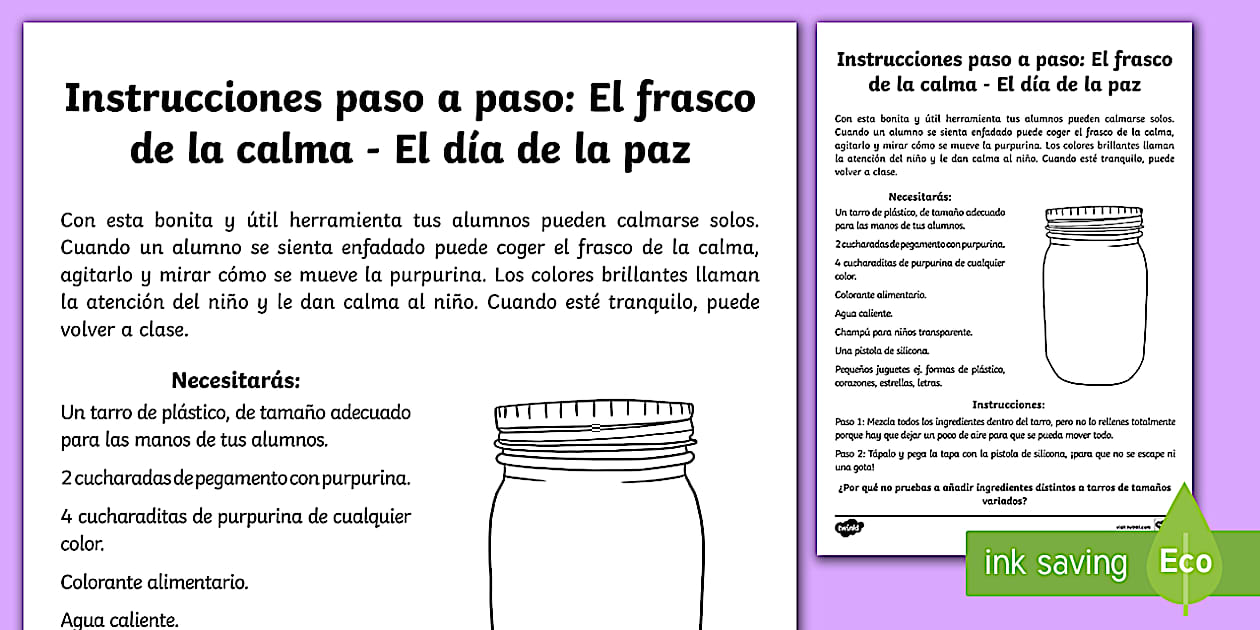 Instrucciones paso a paso: El frasco de la calma - Twinkl