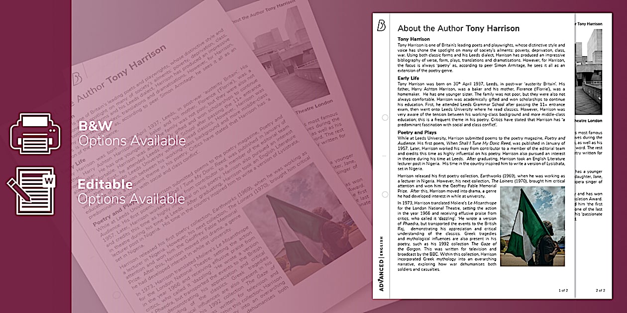 Tony Harrison Biography | Post 1900 Poetry | Beyond - Twinkl