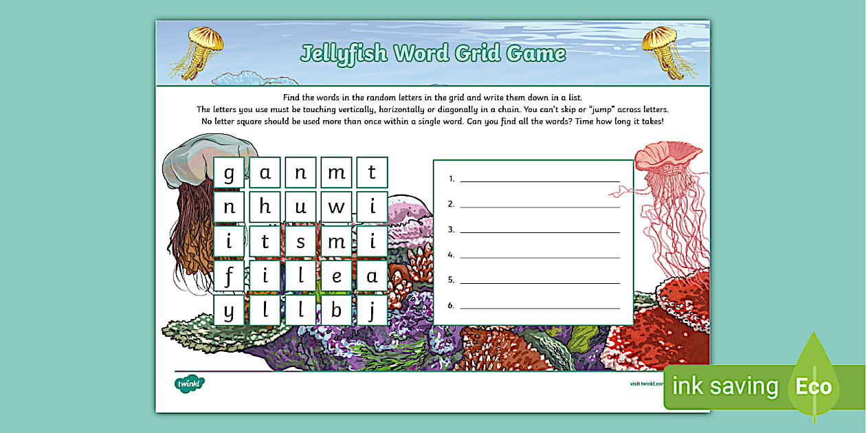 Jellyfish Word Grid Game (teacher made) - Twinkl