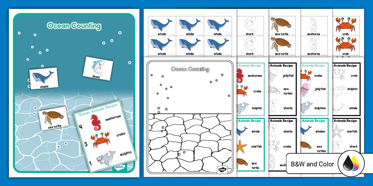 Ocean Animals Counting Recipe Activity Cards for PreK-K