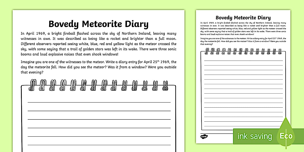 Bovedy Meteorite Diary Worksheet (teacher made) - Twinkl